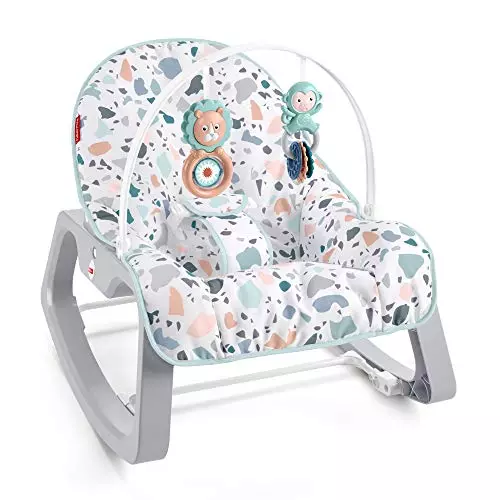 Fisher-Price Terrazzo Rocker, tinchlantiruvchi tebranishli bouncer, 0+ oylik chaqaloqlar uchun portativ yig'ma o'rindiq (Mattel GWD39)