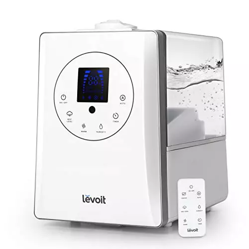 LEVOIT 6L מכשיר אדים ערפל אולטראסוני חם וקר לחדרי שינה ותינוקות עם לחות מוניטור מרחוק, מייצר ערפל לחדרים גדולים, בית, ללא חיידקים ושקט