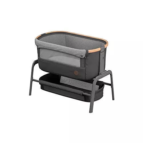 Maxi-Cosi Iora Multi-Height Adjustable Bed Mabedi, Akutsamira ndi ntchito yosavuta yoterera, Mattress akuphatikizidwa, Baby Mabedi 0 miyezi - 9 kg, Essential Graphite, imvi