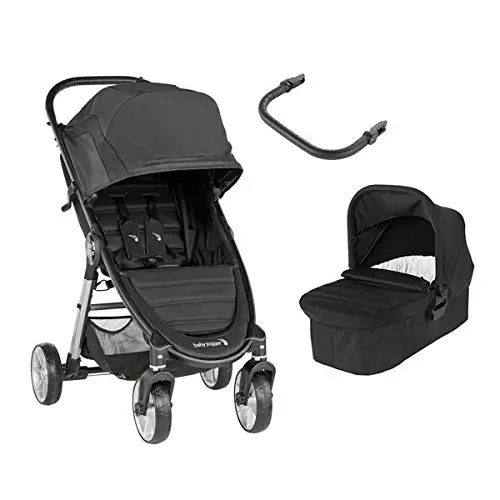 Baby Jogger City Mini 2 Duo Jet - Pousèt kontra enfòmèl ant 4 wou + Nate + Ba devan an nwa