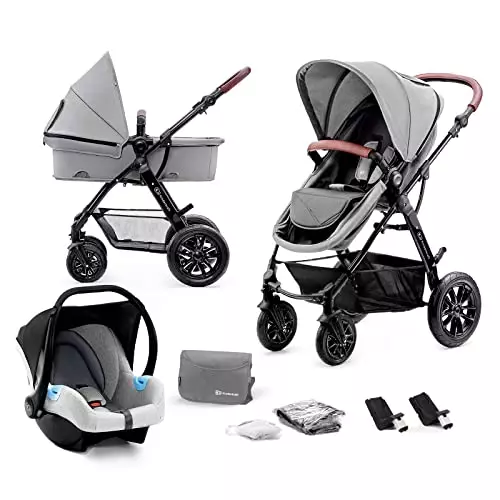 Kinderkraft Baby Carriage 3 sztuki MOOV, wózek spacerowy, fotelik samochodowy, składany, szary