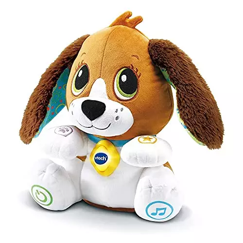 I-VTech Sira the Interactive Dog, Soft Stuffed Animal Ekhuthaza Ingxoxo futhi Esiphinda Lokho Okushoyo, Ithoyizi Lezingane +12 Months-ESP Version (80-610122) (3480-610122)