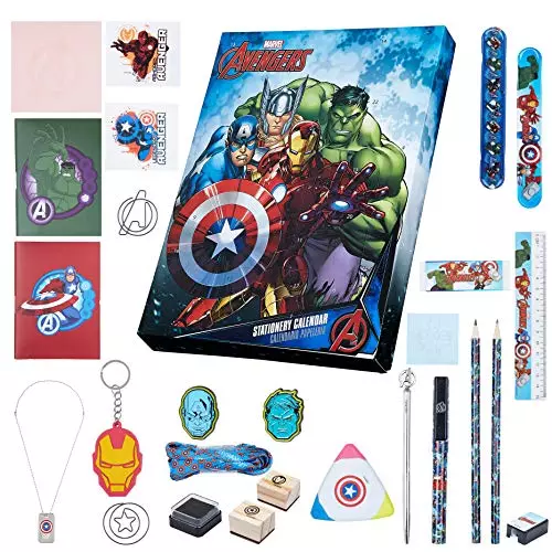 Marvel Advent Calendar 2021, Avengers Advent Calendar, вклучува 24 канцелариски изненадувања со Captain America Hulk Iron Man и Тор