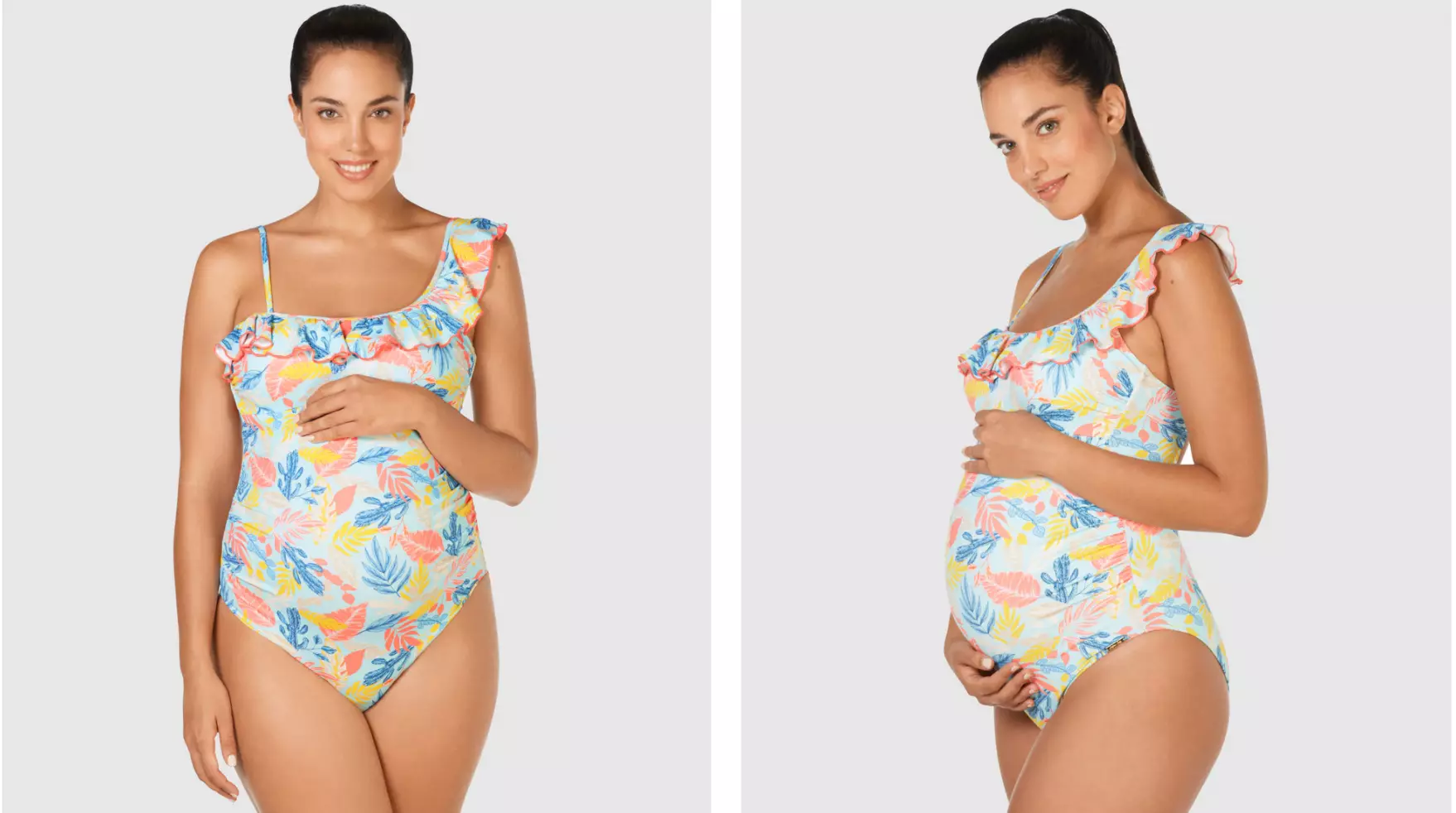 Baju renang maternity print asimetris lan fantasi