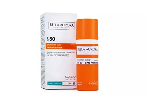 Bella Aurora Facial Sunscreen SPF +50 Ġilda żejtnija kombinata | Krema għall-protezzjoni mix-xemx, 50 ml