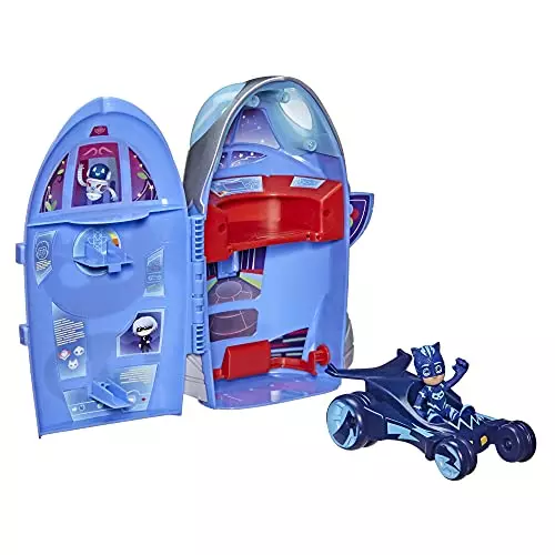 PJ Masks 2-in-1 HQ Playset، HQ پیش دبستانی و ست بازی موشک با اکشن فیگور و وسیله نقلیه برای کودکان 3 سال به بالا