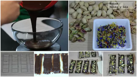 pistachio dan coklat batangan bunga